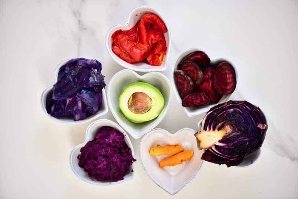 Rainbow Hummus 6 ways - Rainbow veggie platter idea - Alphafoodie