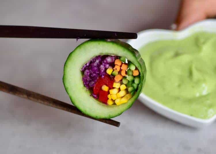 Low-carb Vegan Rainbow Cucumber Sushi - Alphafoodie