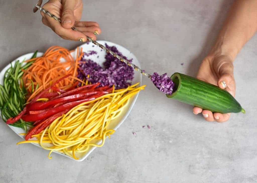 Low-carb Vegan Rainbow Cucumber Sushi - Alphafoodie