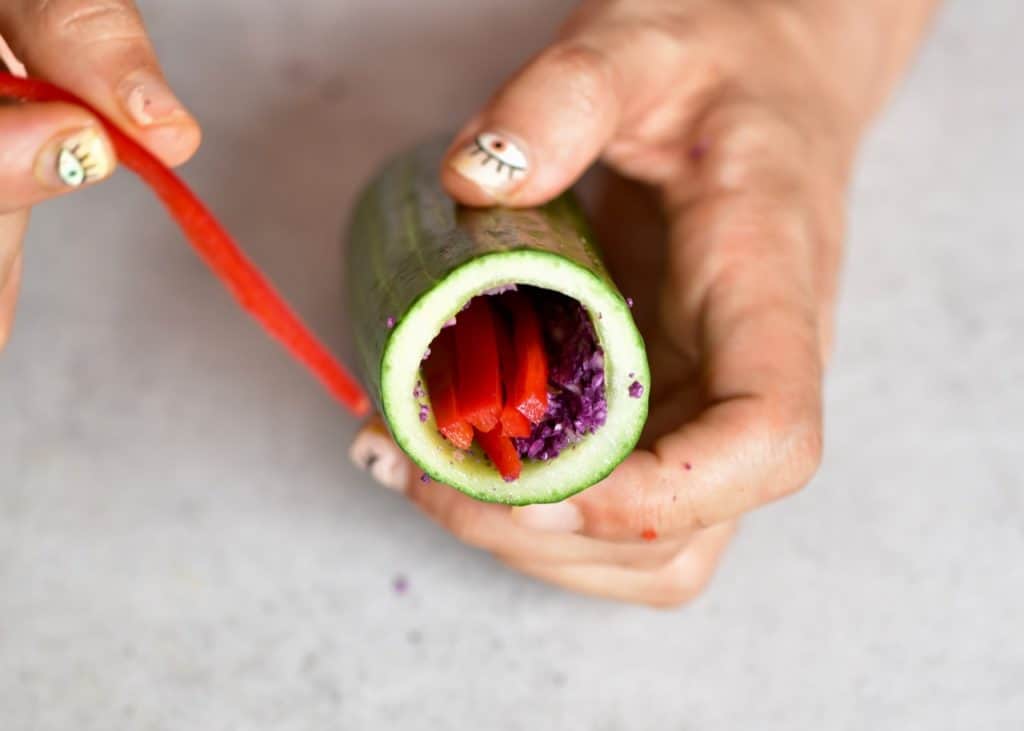 Low-carb Vegan Rainbow Cucumber Sushi - Alphafoodie