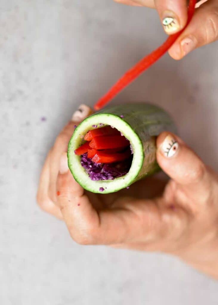 Low-carb Vegan Rainbow Cucumber Sushi - Alphafoodie