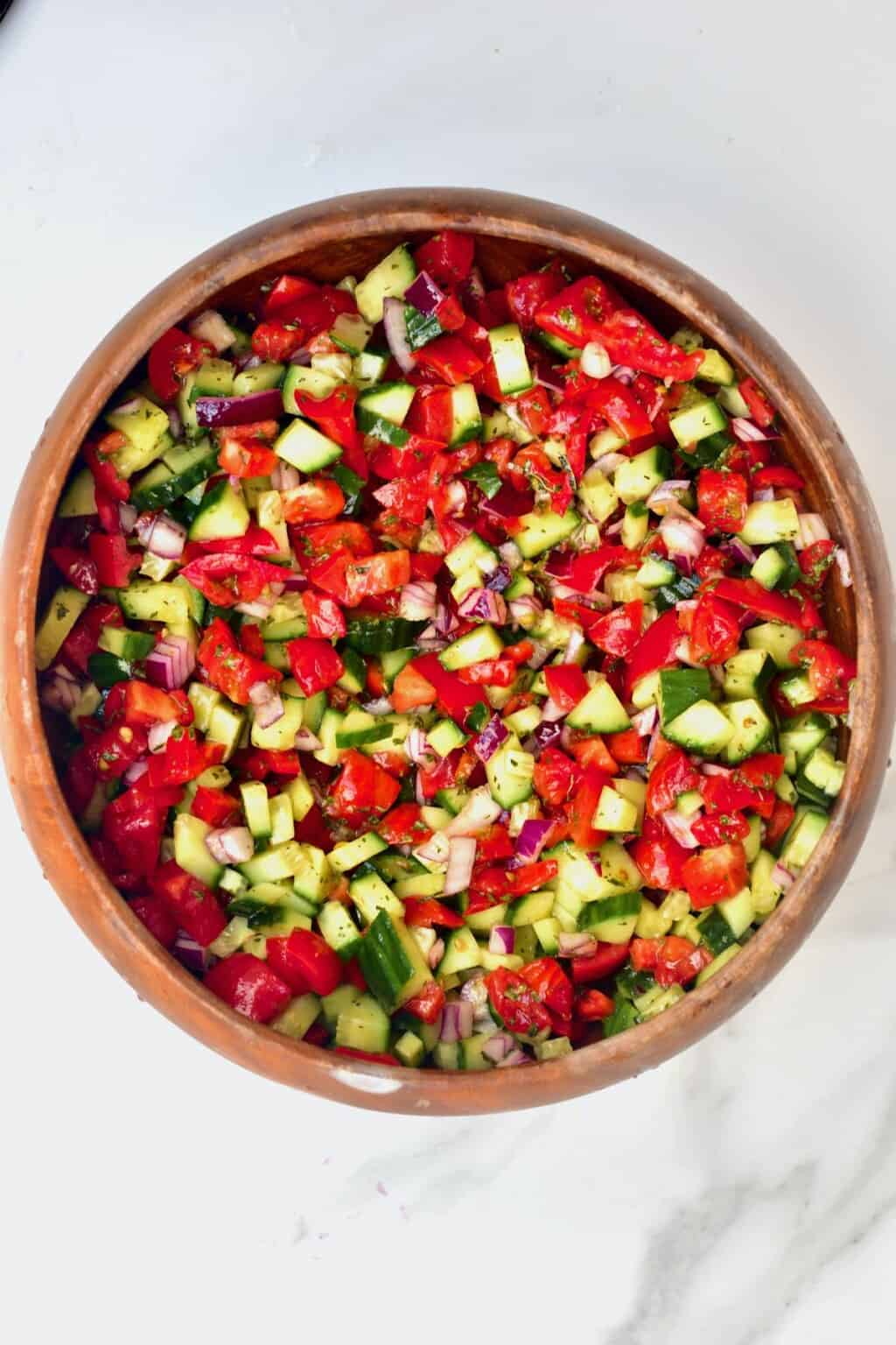 Shirazi Salad (Persian Cucumber Onion Tomato Salad) - Alphafoodie
