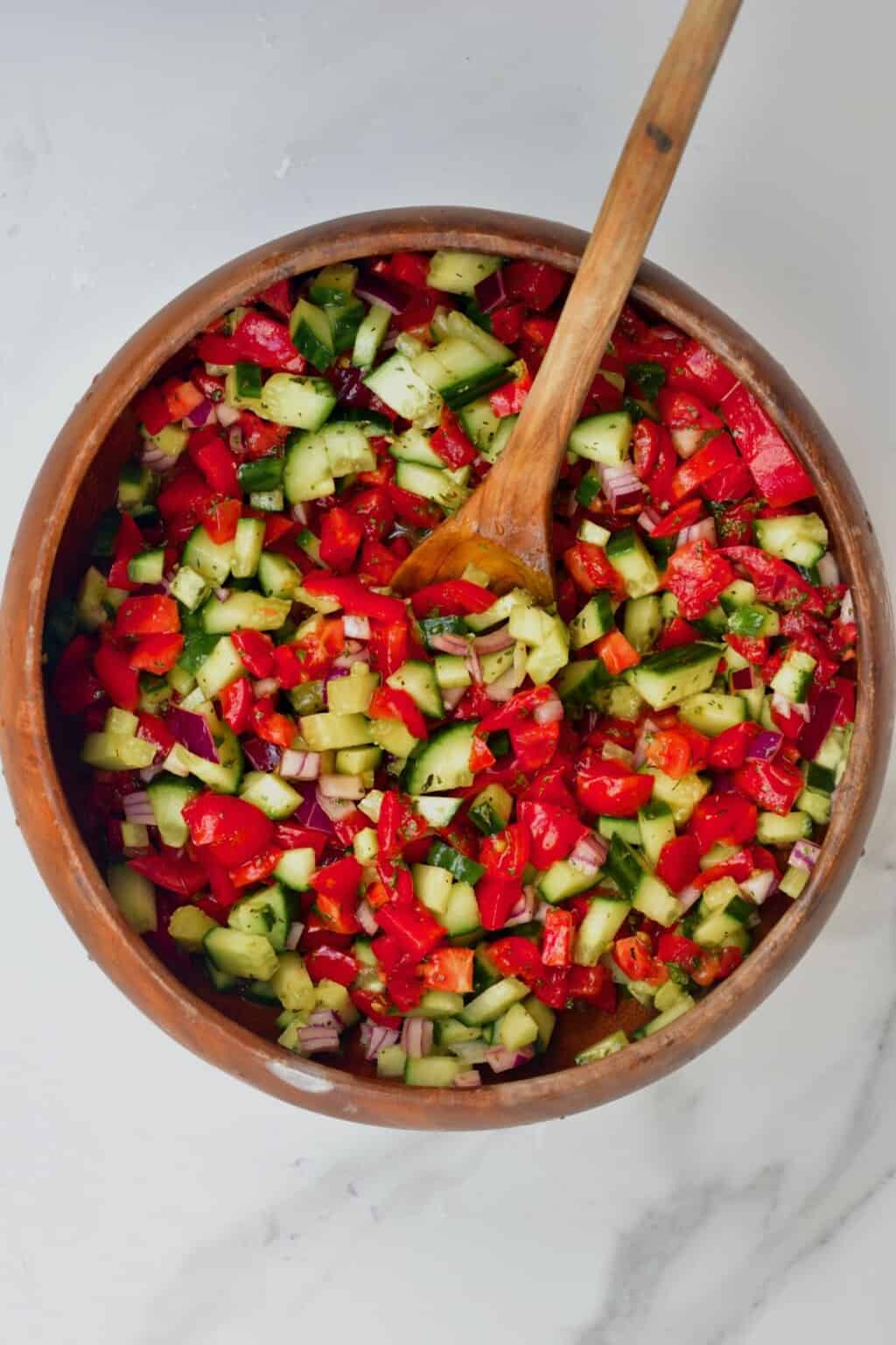 Shirazi Salad (Persian Cucumber Onion Tomato Salad) - Alphafoodie