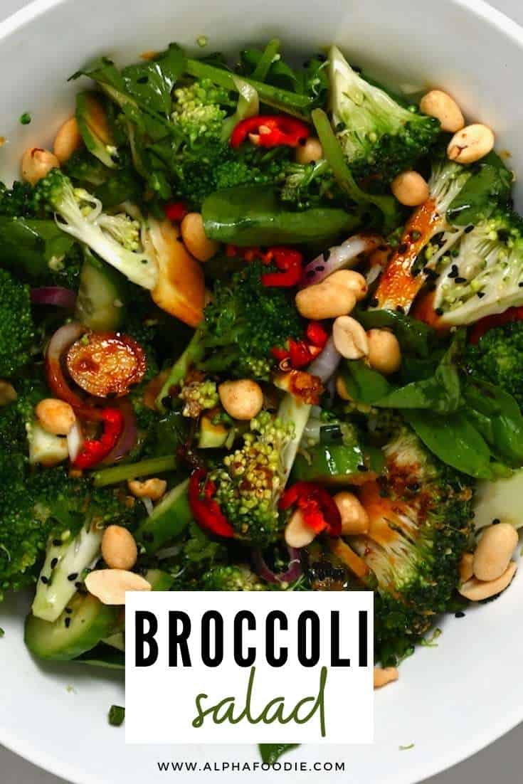 Crunchy Asian Broccoli Salad with Sesame Ginger Dressing - Alphafoodie