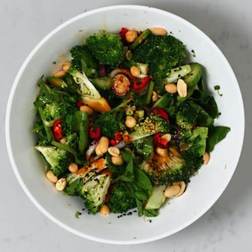 Crunchy Asian Broccoli Salad with Sesame Ginger Dressing - Alphafoodie