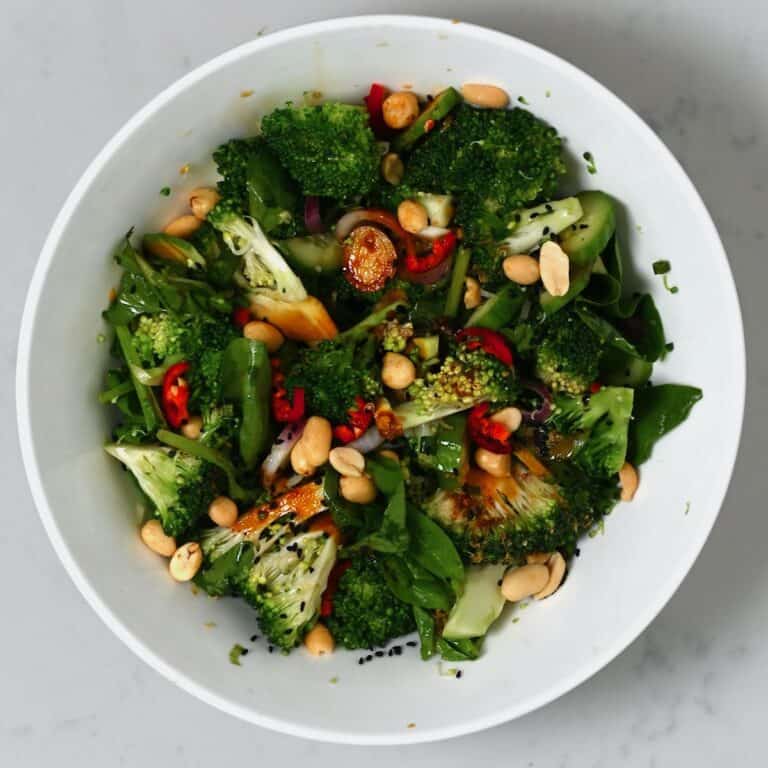 Crunchy Asian Broccoli Salad with Sesame Ginger Dressing - Alphafoodie