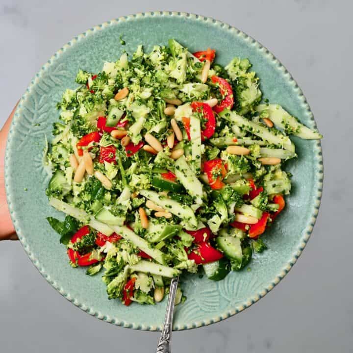 Crunchy Asian Broccoli Salad with Sesame Ginger Dressing - Alphafoodie
