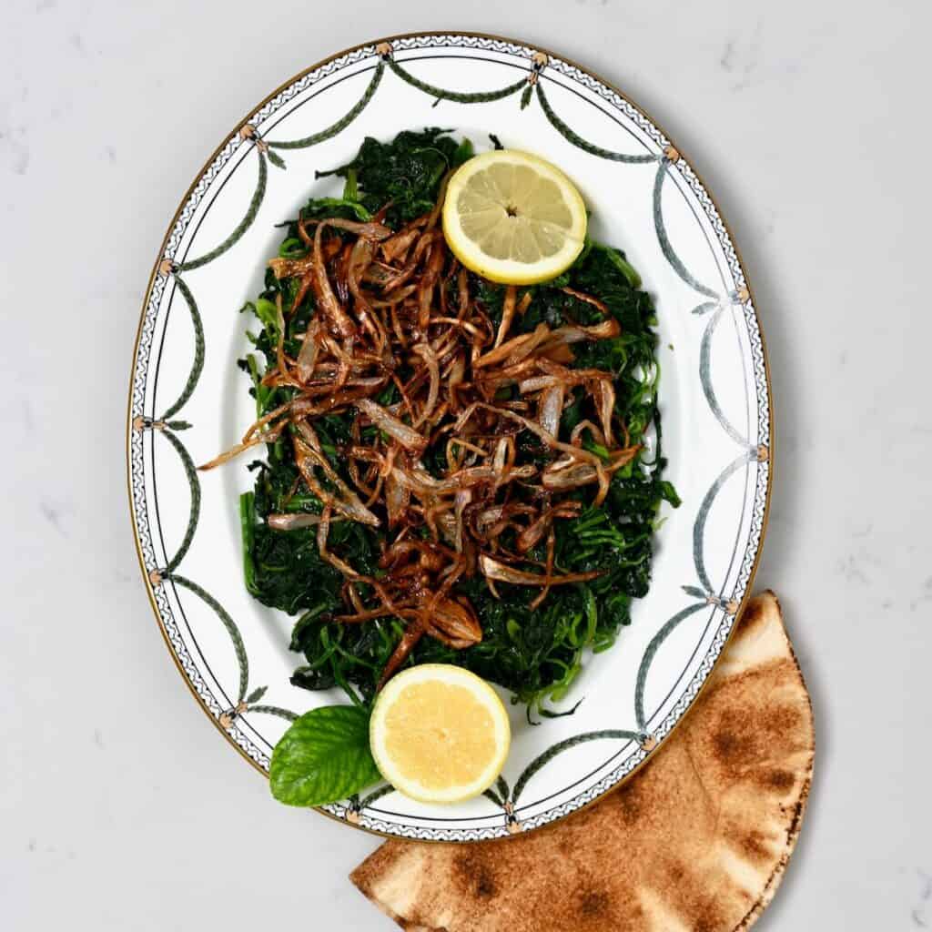 Lebanese Hindbeh (Sauteed Dandelion Greens/Spinach) and Caramelized ...