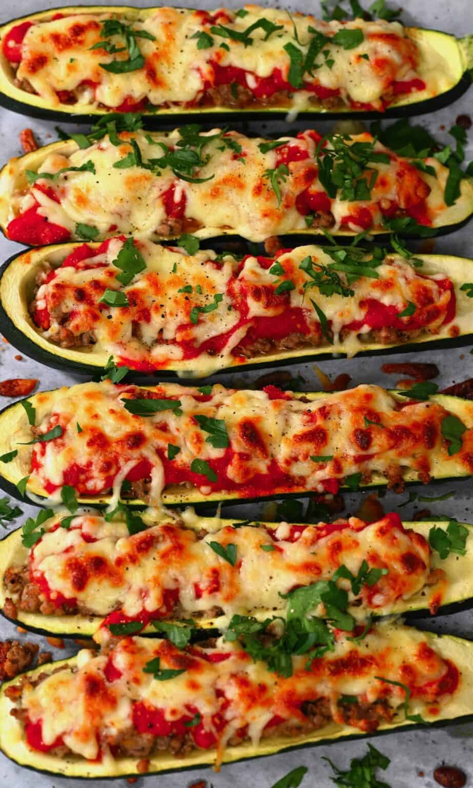 Ground Beef Stuffed Zucchini Boats - Alphafoodie