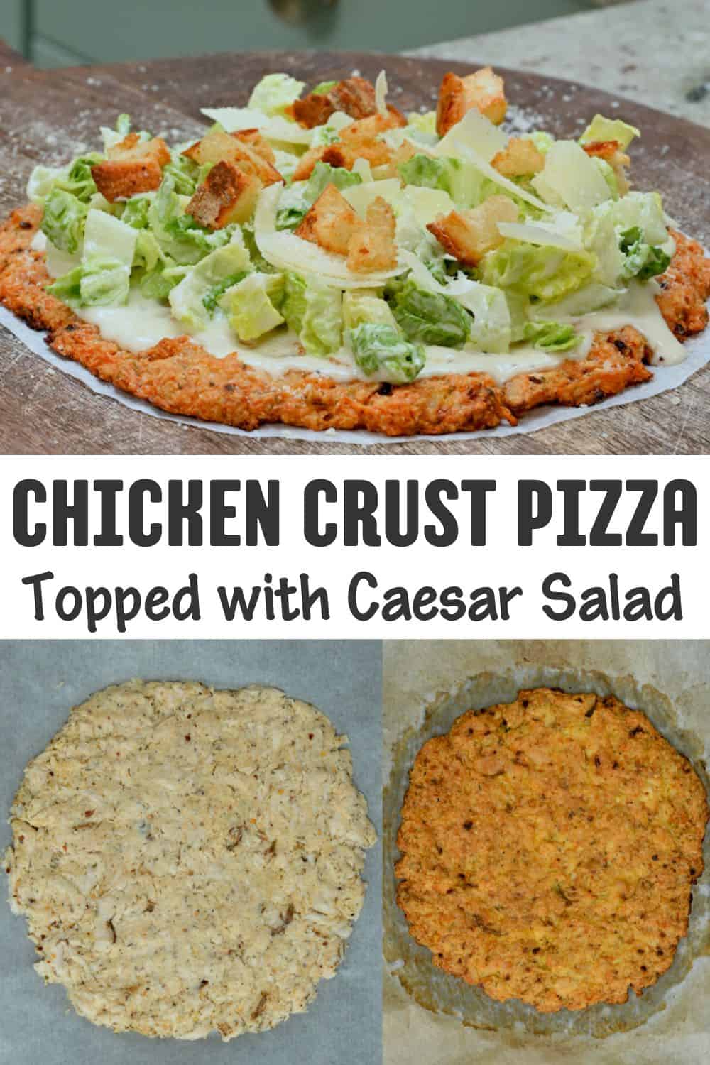 Chicken Crust Pizza Topped with Caesar Salad - Alphafoodie